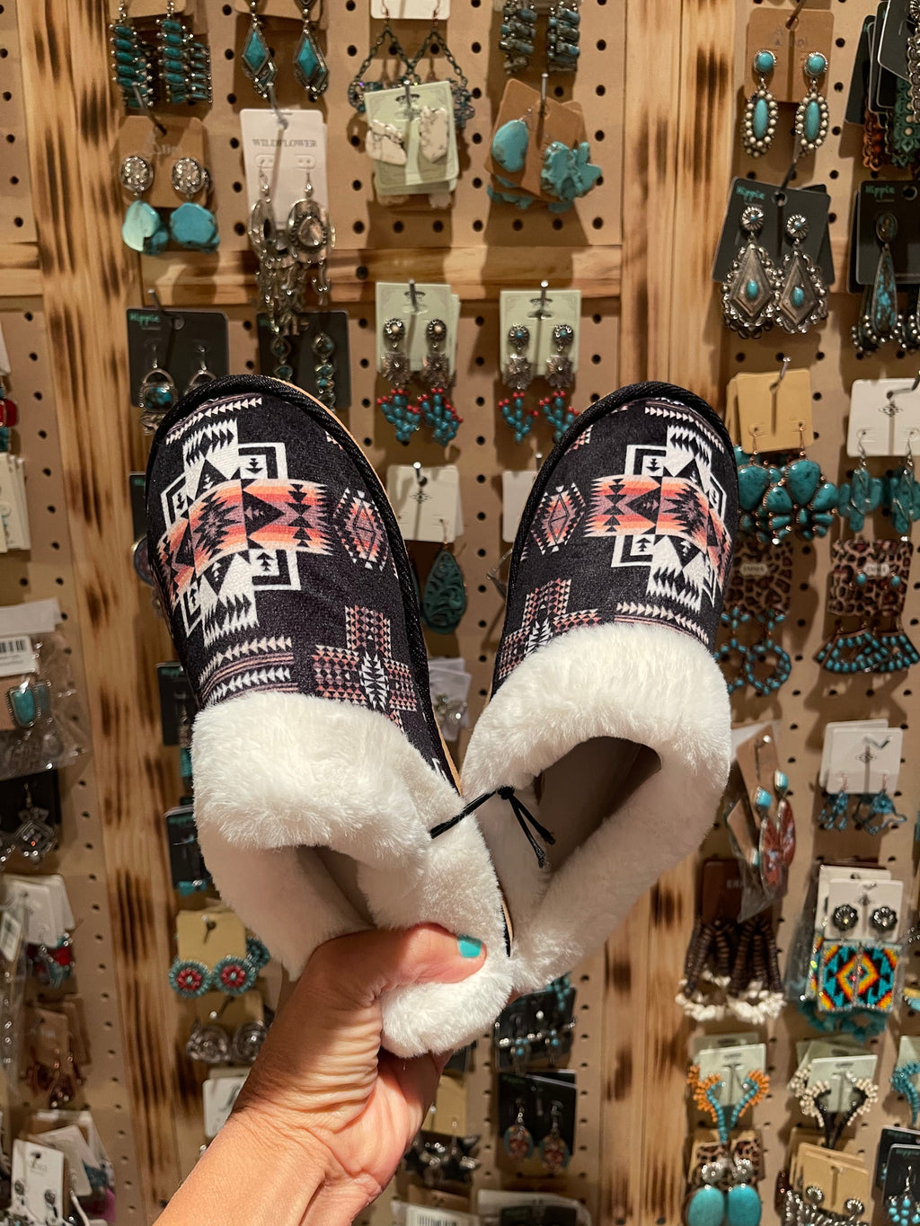 Adult aztec slippers in black WITH HEEL – Southwest Bedazzle