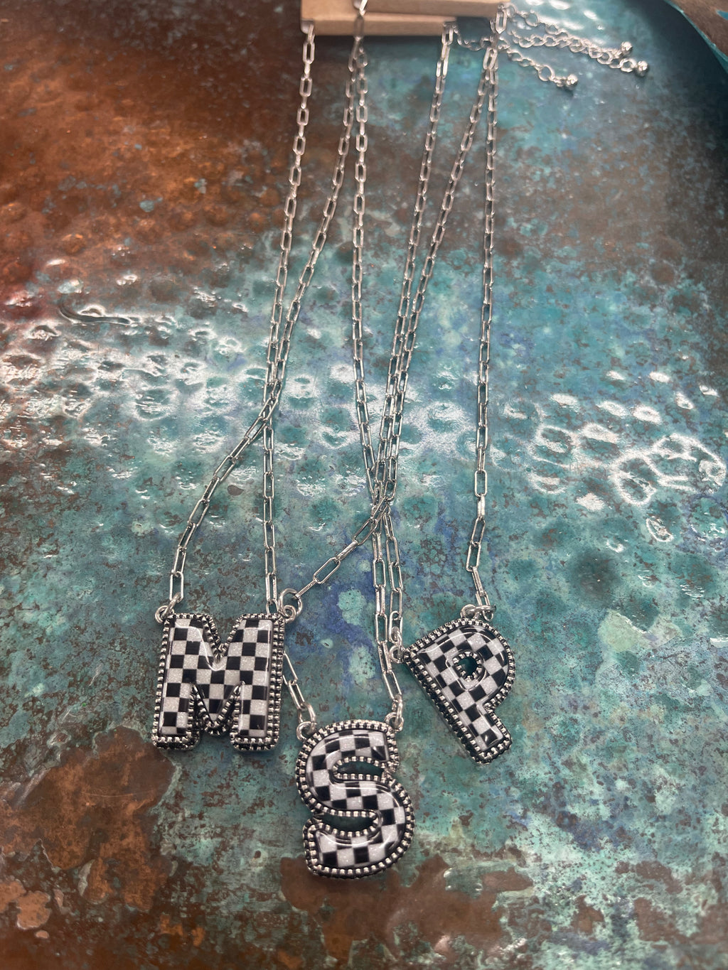Checkered Initial Letter charm NECKLACE – Southwest Bedazzle