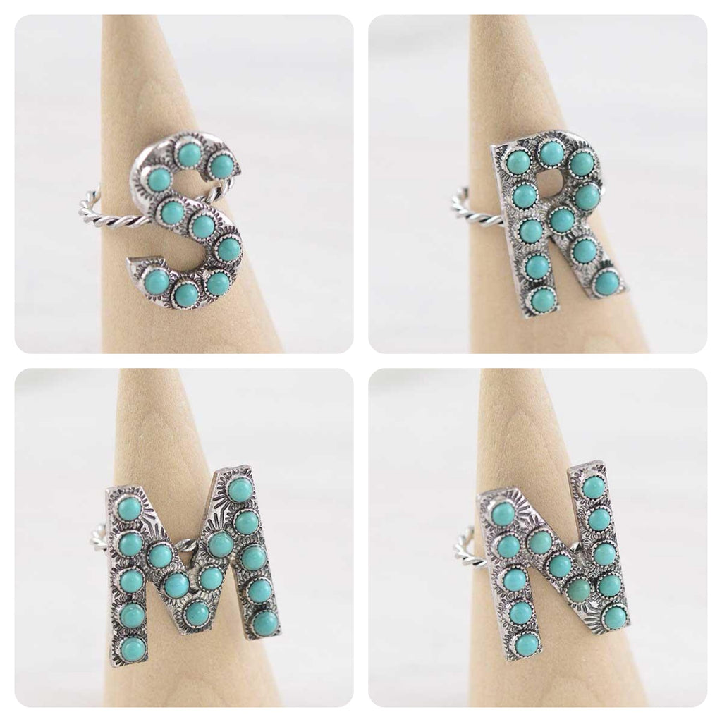 Turquoise stone Initial Letter RING – Southwest Bedazzle