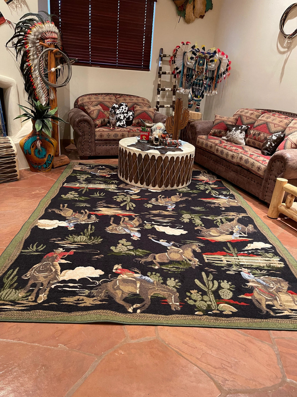 Retro cowboy green & black area RUG – Southwest Bedazzle