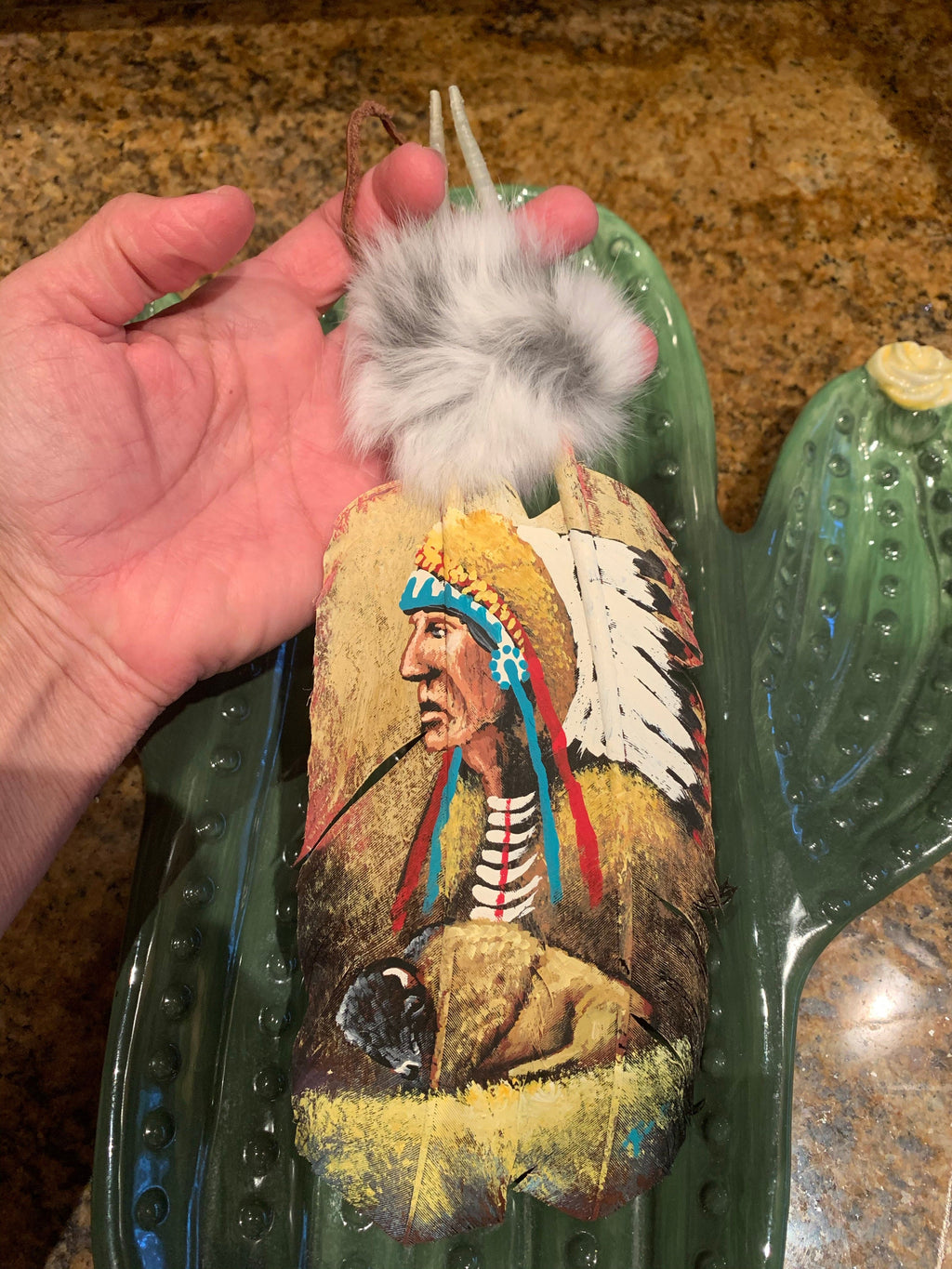 Hand painted Indian chief yellow feather – Southwest Bedazzle
