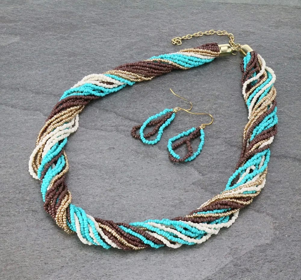 Twisted rope seed beaded necklace set – Southwest Bedazzle