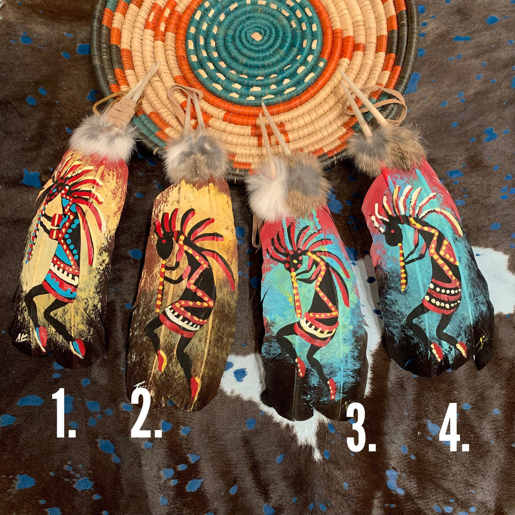 XL painted Kokopelli feather 12” – Southwest Bedazzle